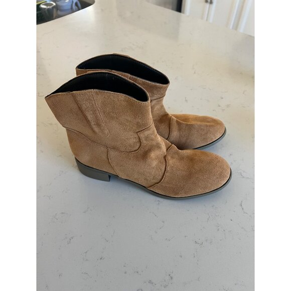 Shoes | New Without Box Tan Suede Ankle Boots Low Heel Casual Size 9 ...